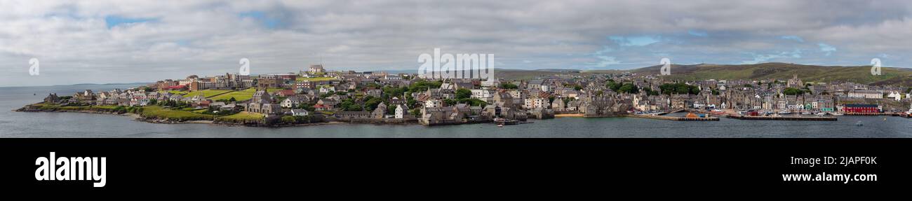 Panoramic perspective of Lerwick, capital of the Shetland Islands ...