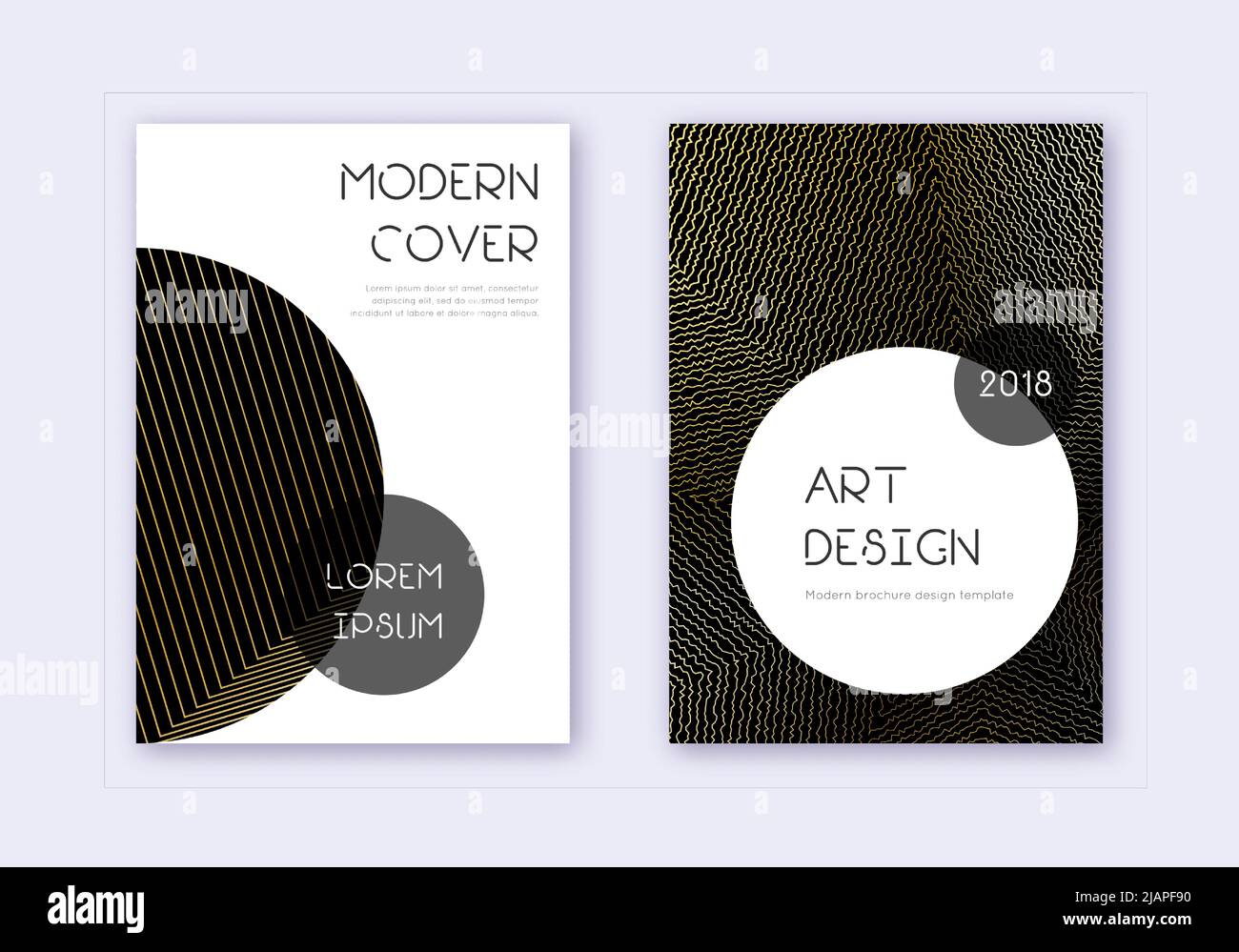 Trendy cover design template set. Gold abstract lines on black ...