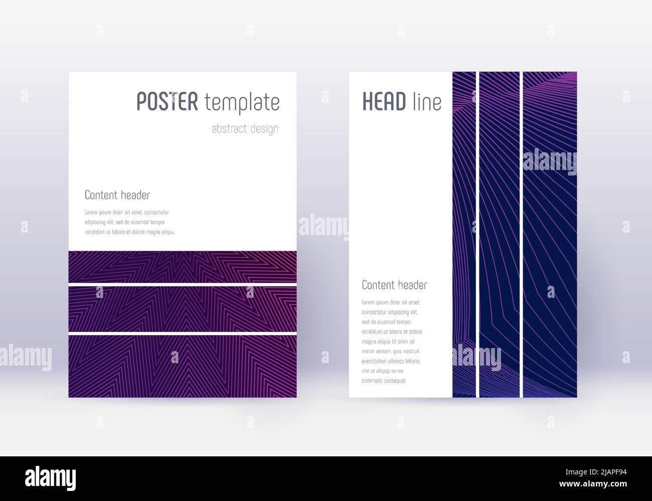 Geometric cover design template set. Violet abstract lines on dark ...