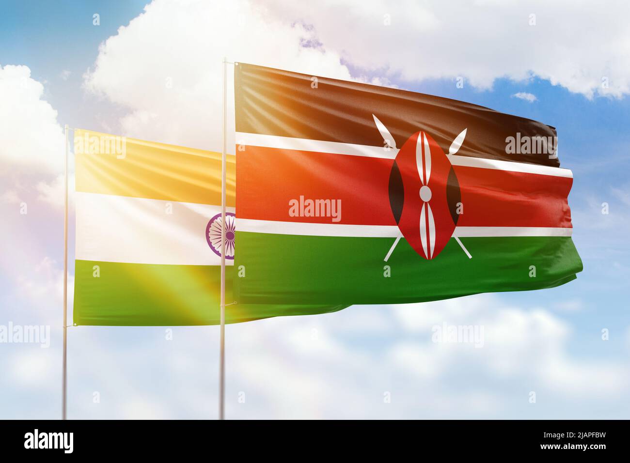 Sunny blue sky and flags of kenya and india Stock Photo - Alamy
