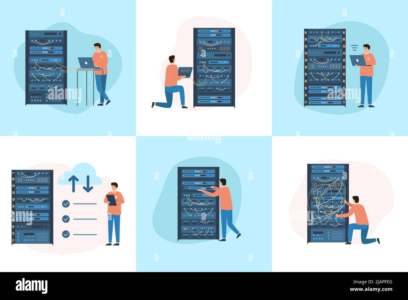 System administrator flat set of square isolated compositions with ...