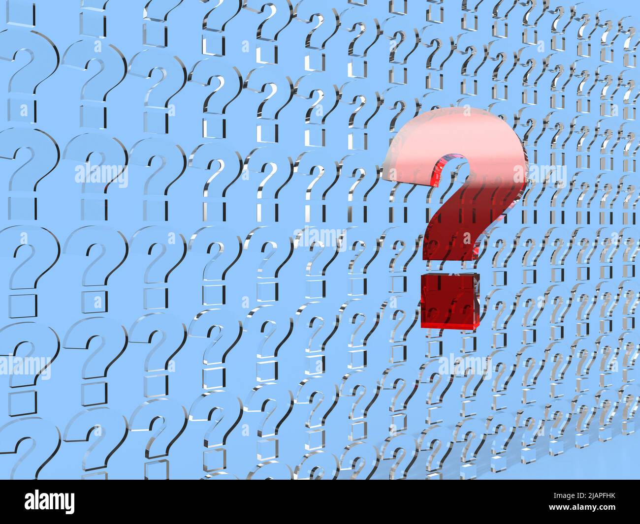 Row of question marks on a blue background. 3d render Stock Photo - Alamy