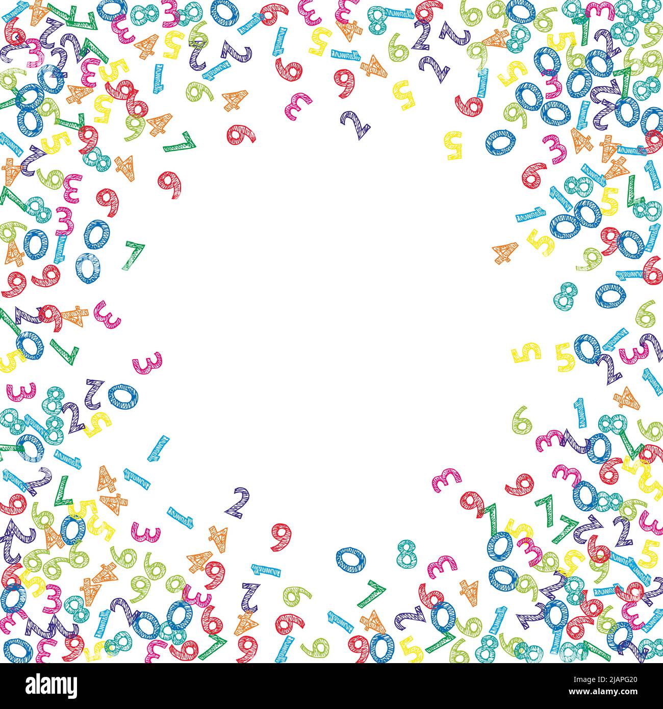 Falling colorful sketch numbers. Math study concept with flying digits ...