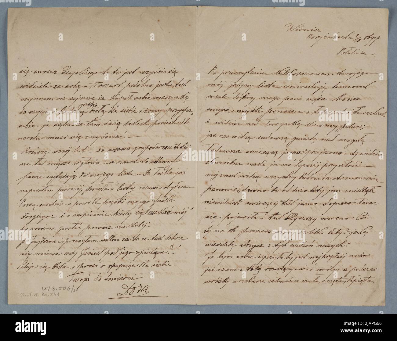 Teodora Matejkowa's letter to Jan's husband. Wiśnicz Koryznówka 2/10 ...