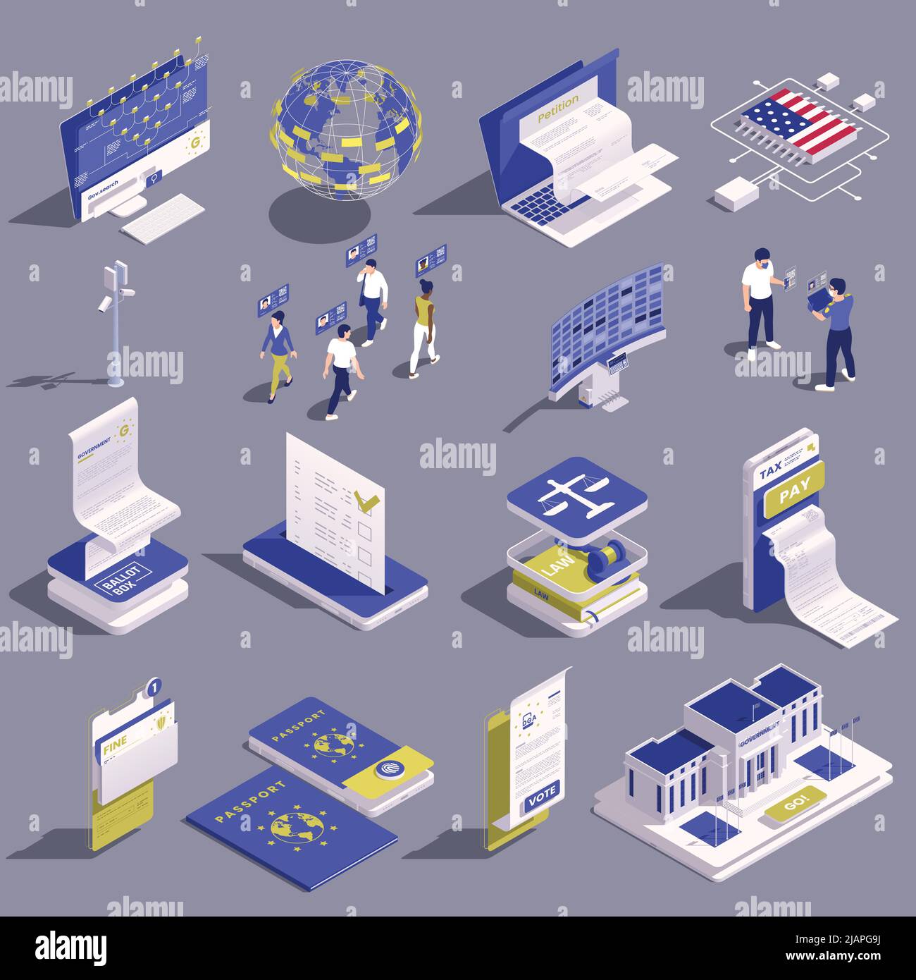 Digital government isometric concept with different public services ...