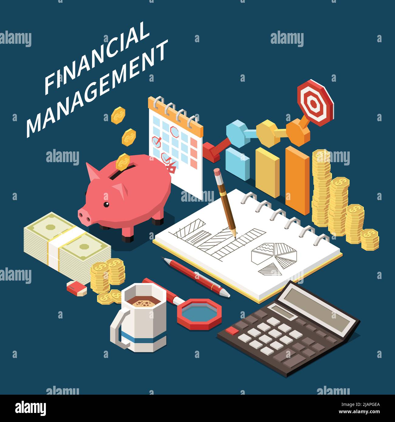 Financial management isometric composition with 3d budget planning and ...