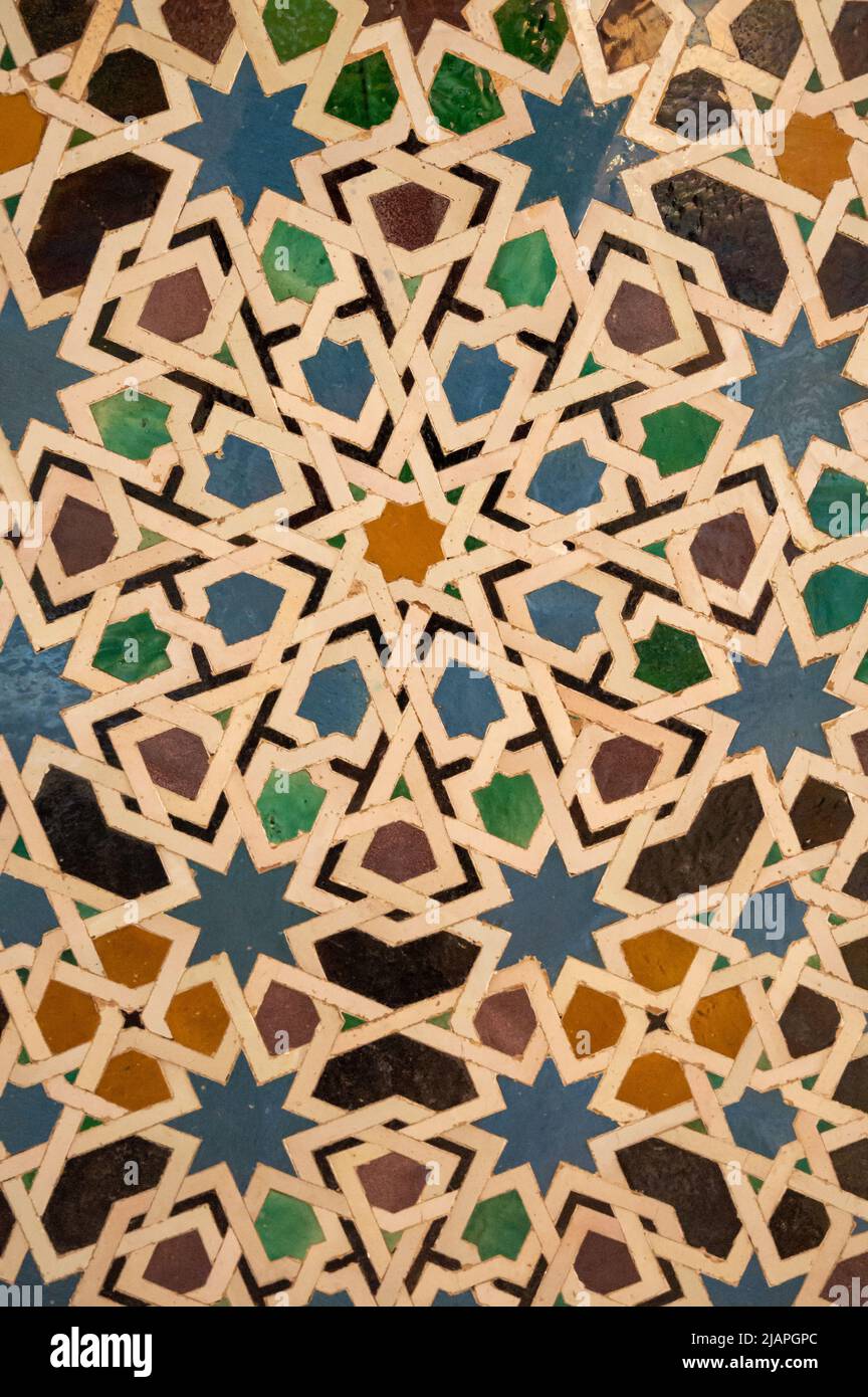Ornamental medieval ceramic tiles of walls in Nasrid Palaces in the ...