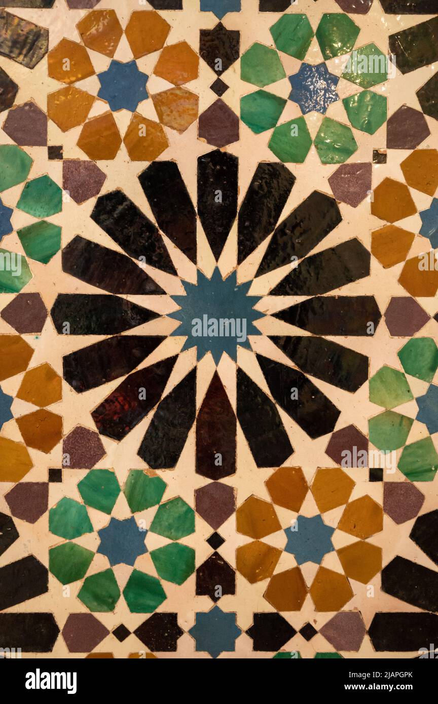 Ornamental medieval ceramic tiles of walls in Nasrid Palaces in the ...