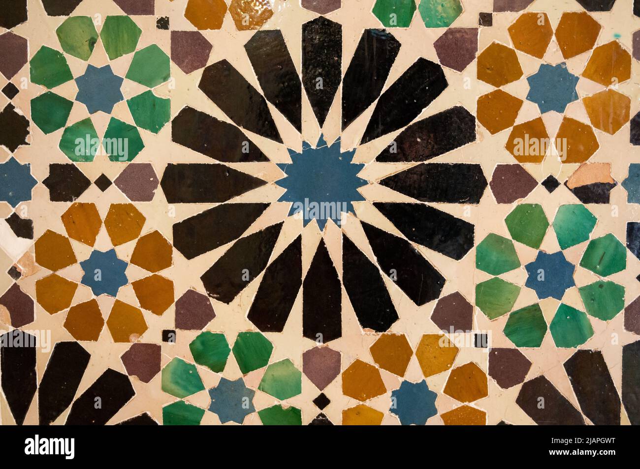 Ornamental medieval ceramic tiles of walls in Nasrid Palaces in the ...