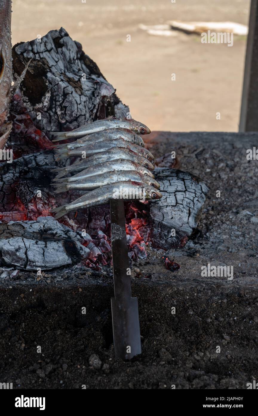 Malaga style of preparation of fresh fish, catch of the day, on skewers ...