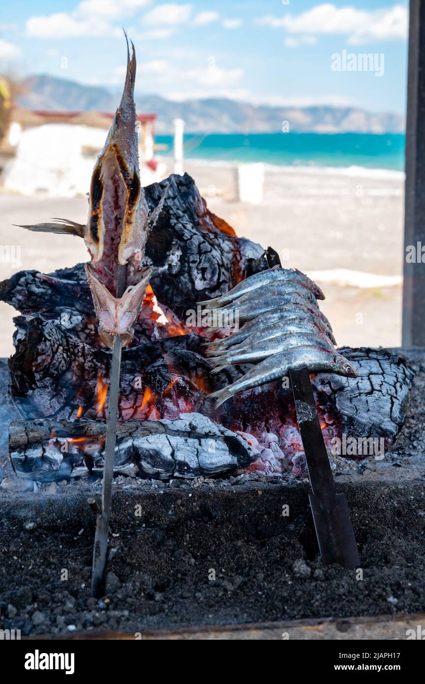 Malaga style of preparation of fresh fish, catch of the day, on skewers ...