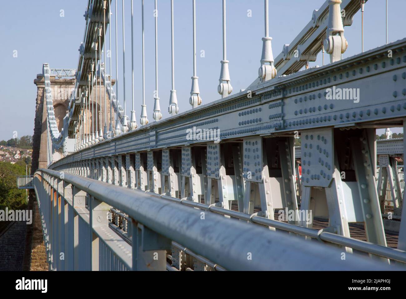 The Menai Suspension Bridge, designed by Thomas Telford, looking across ...