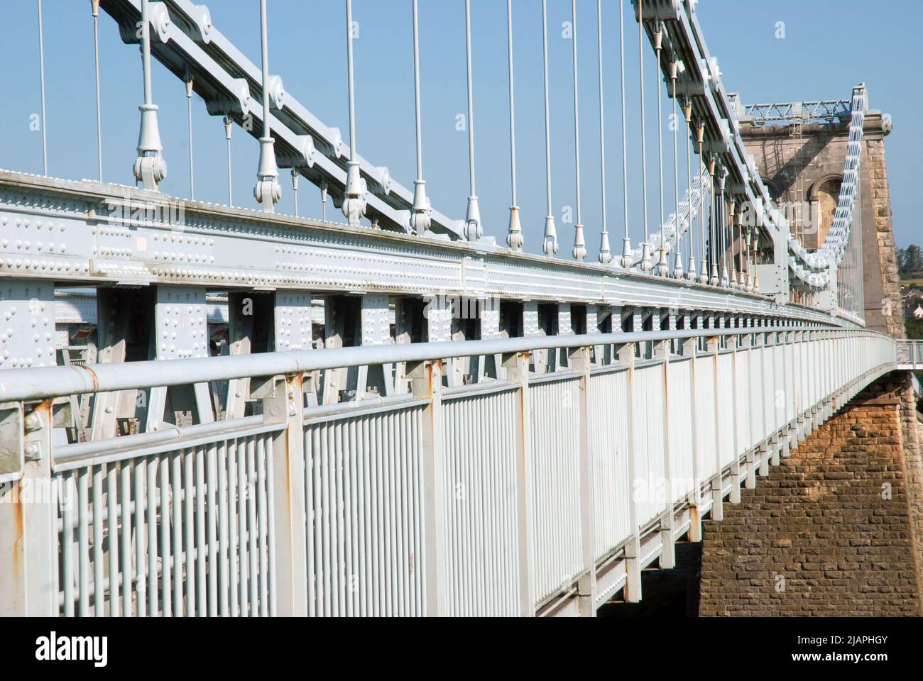 The Menai Suspension Bridge, designed by Thomas Telford, looking across ...