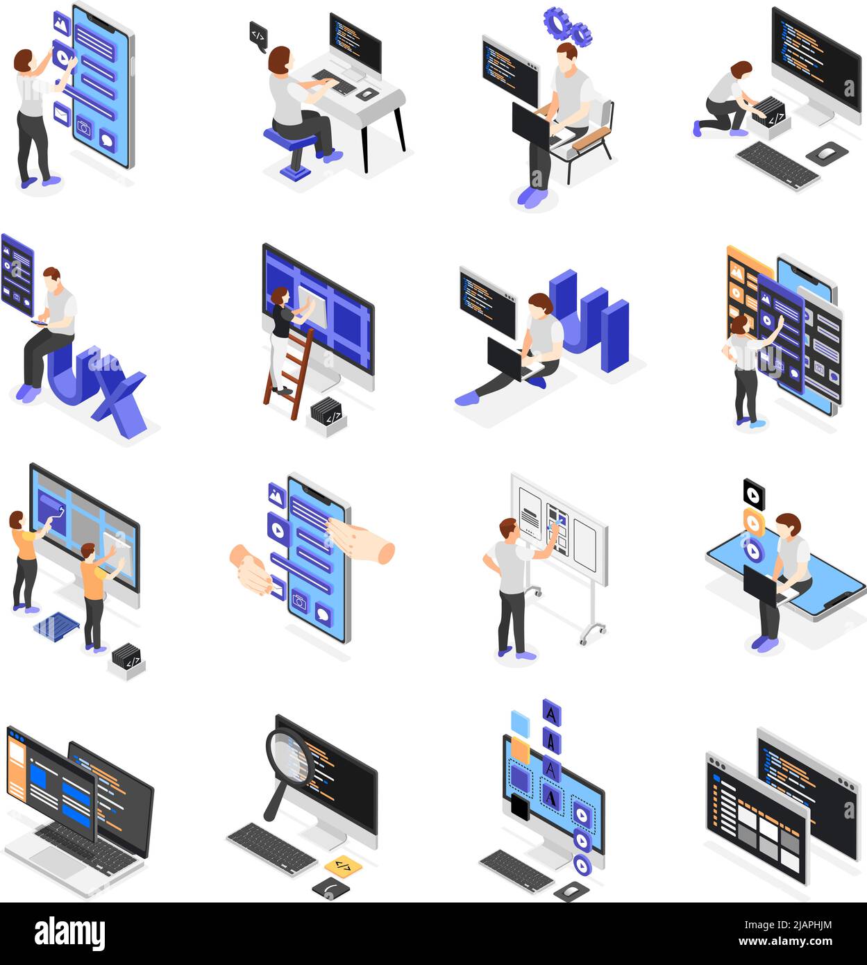 User interface development of website and mobile app isometric set with ... User interface development of website and mobile app isometric set with ...
