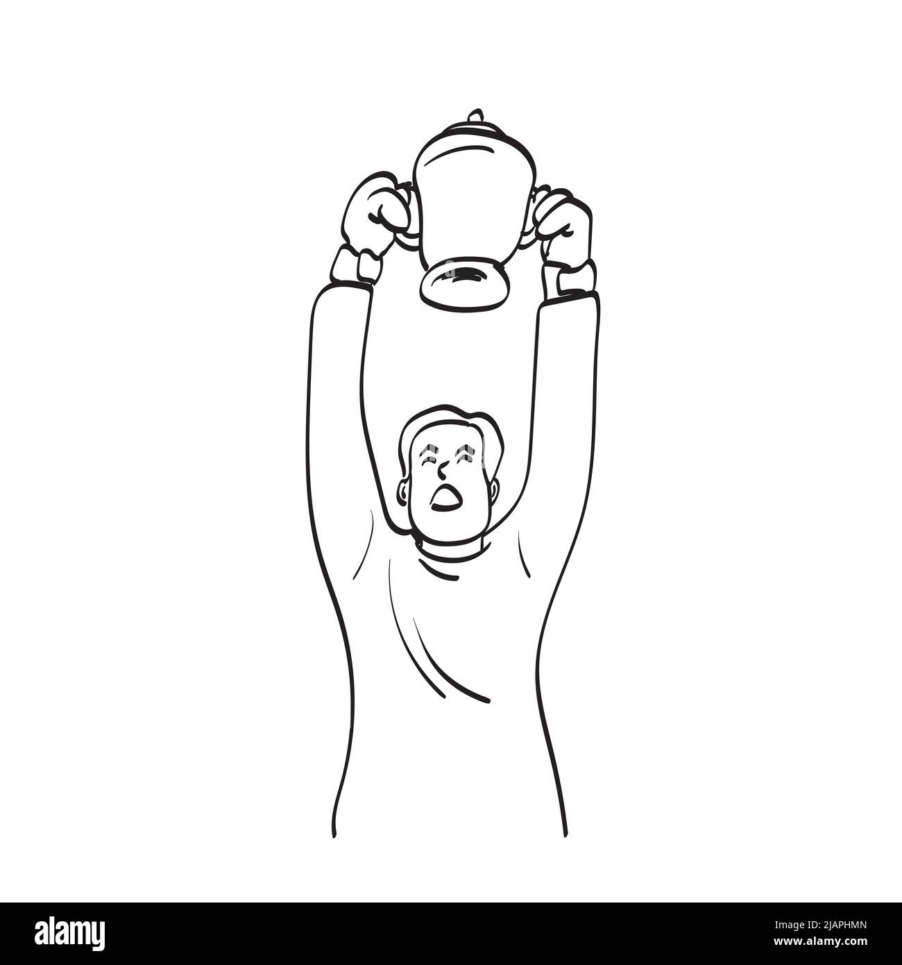 line art goalkeeper holding trophy illustration vector hand drawn ...