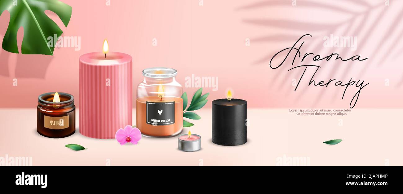 Aromatherapy horizontal ads poster with burning scented wax candles ...