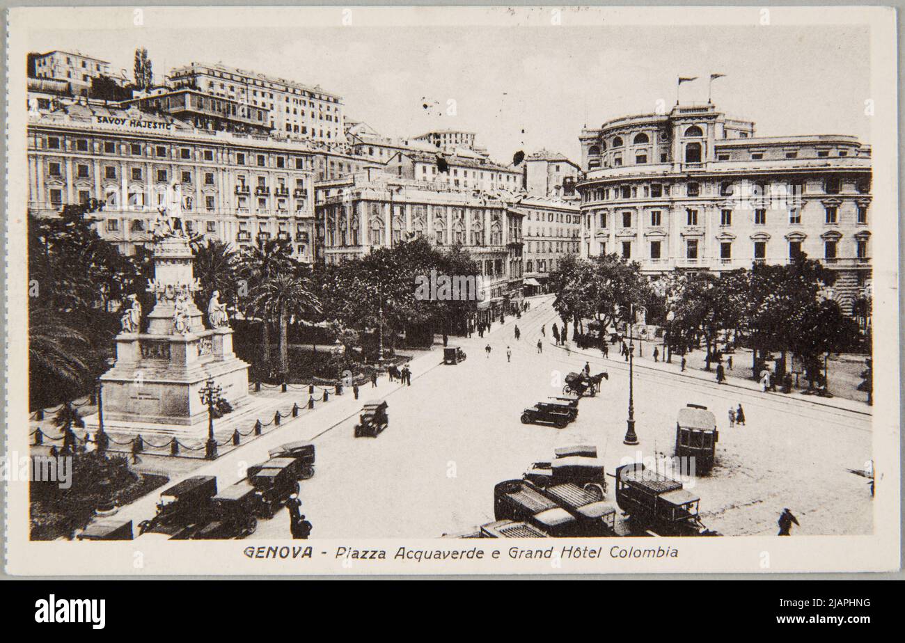 GENUA Plac Acquaverde i Grand Hotel Colombia Monogramista A. P Stock ...