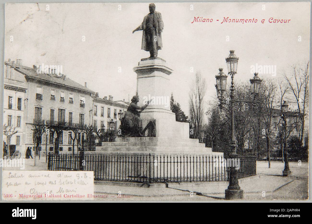 Milan Cavour monument Italian warehouses illustrated Stock Photo - Alamy