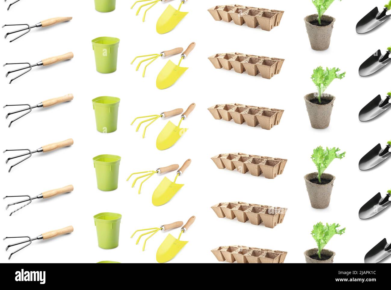 Different gardening tools on white background. Pattern for design Stock ...