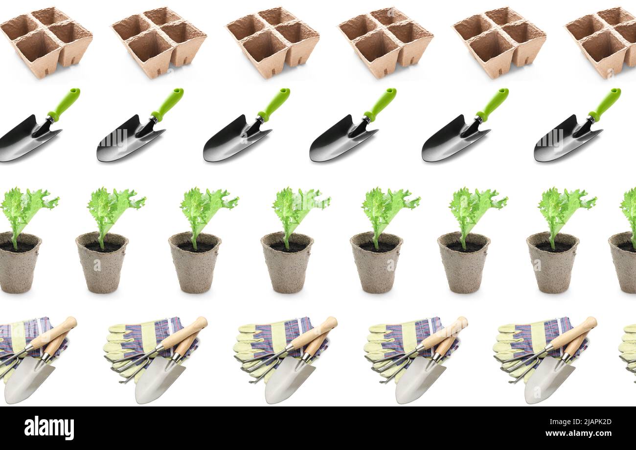 Different gardening tools isolated on white. Pattern for design Stock ...