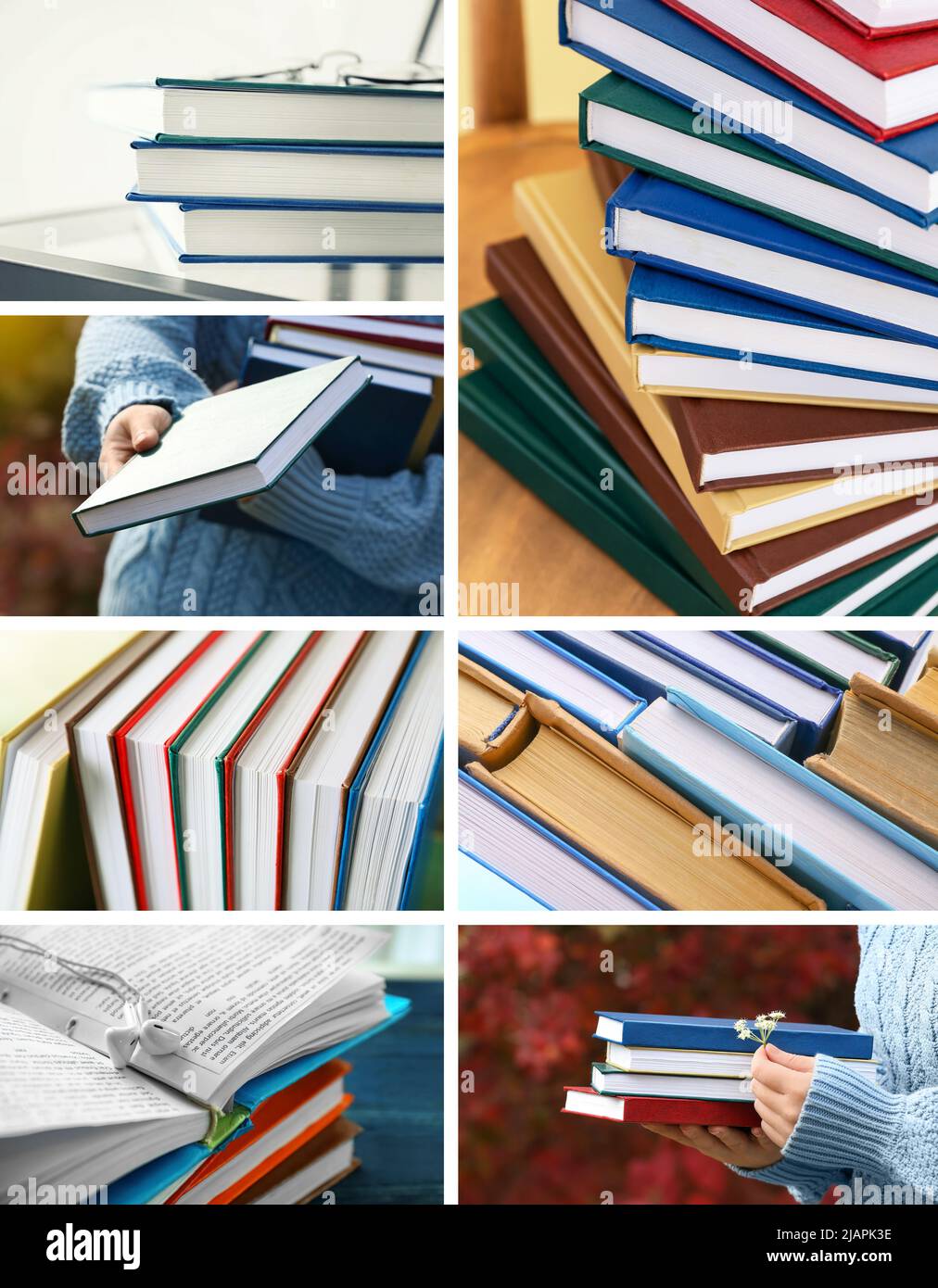 Collage with women and many different books Stock Photo - Alamy