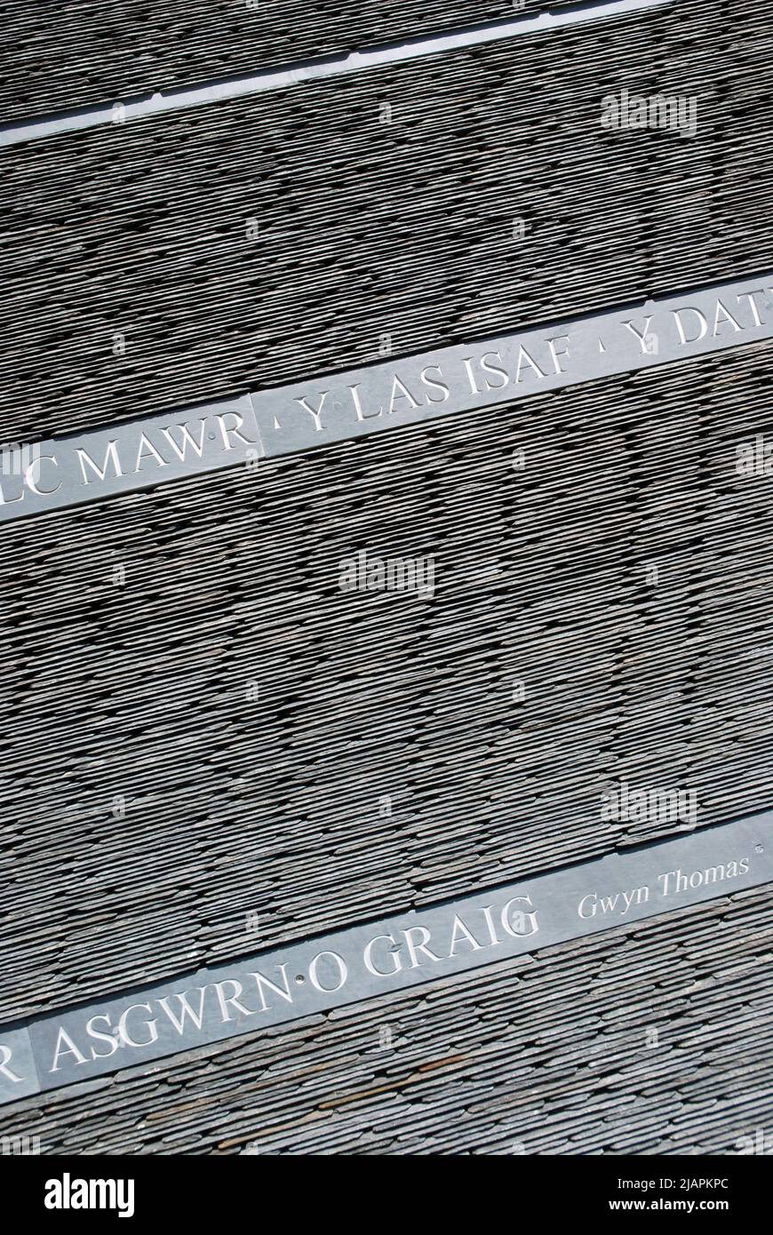 Slate sculptures commemorating the slate mining industry at Blaenau ...