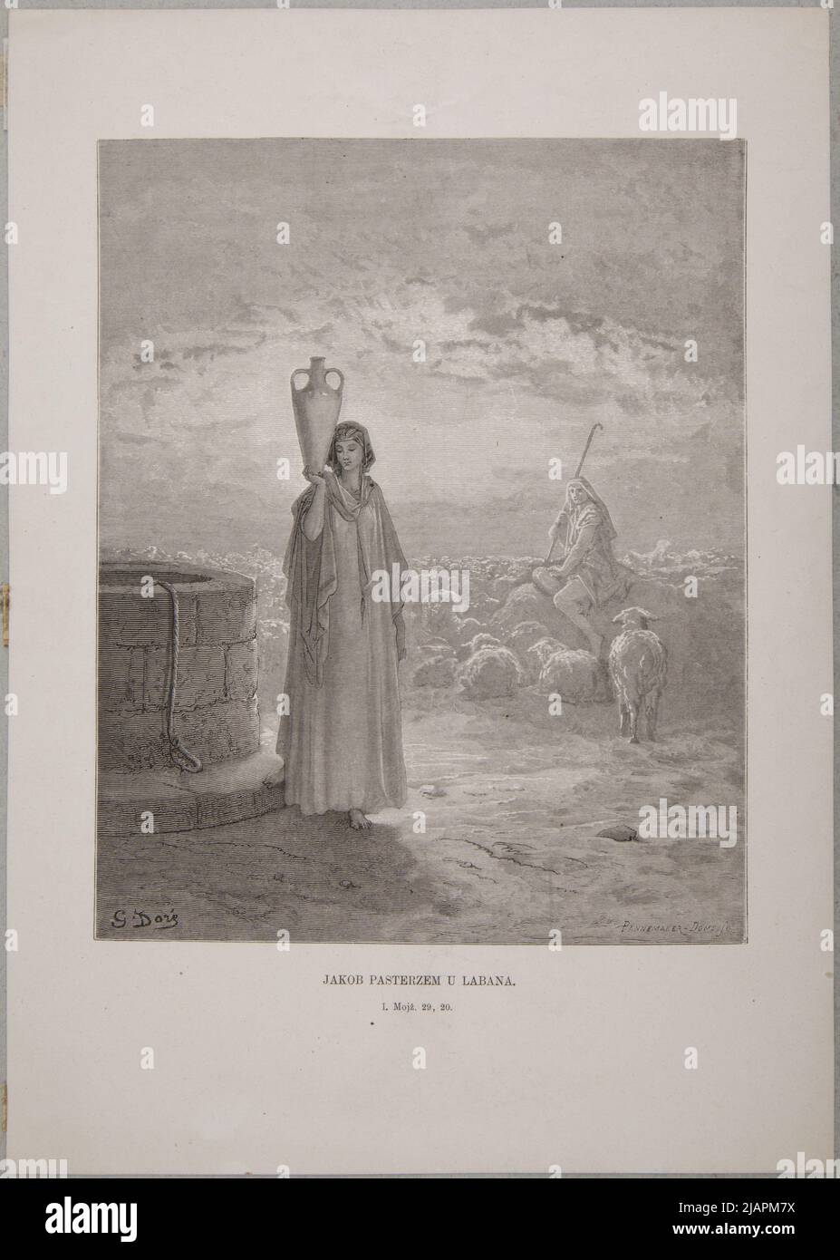 Biblical scene. Jakob a shepherd at Labana according to Gustav Doré ...