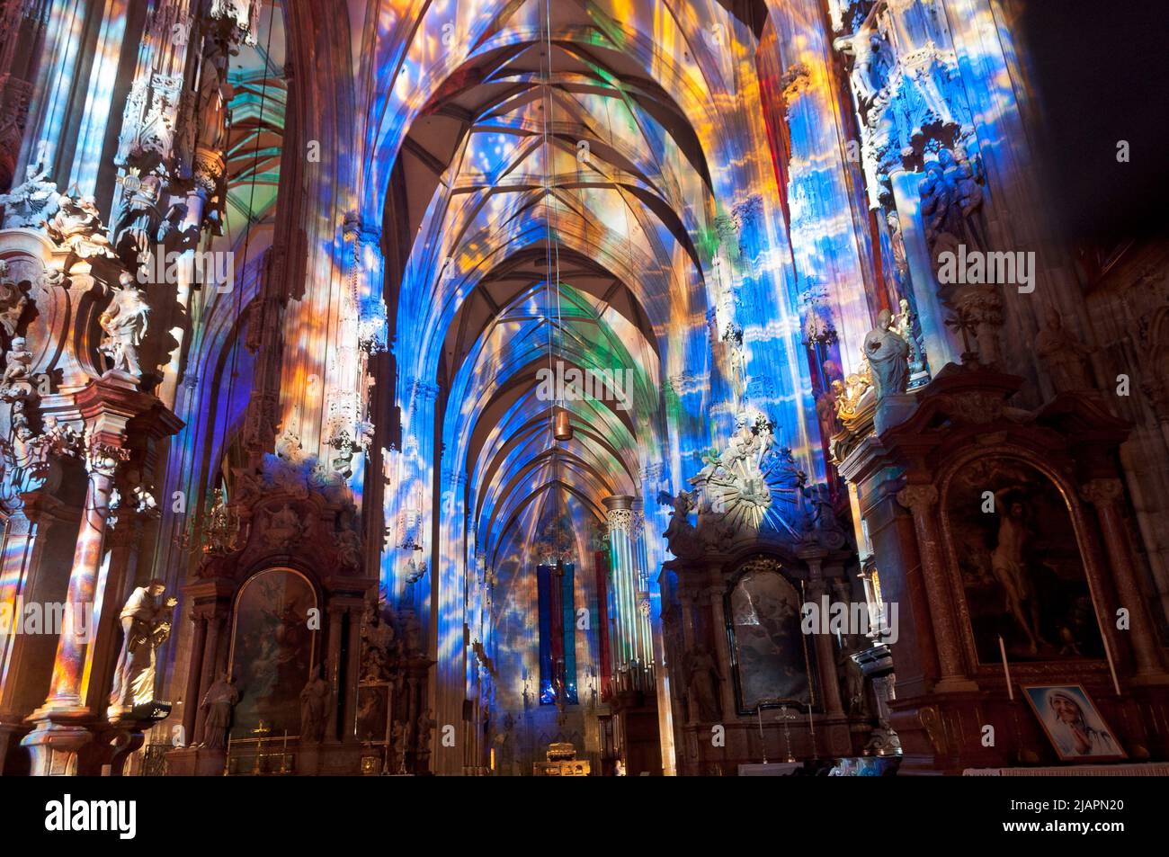 The interior of Saint Stephen’s Cathedral in Vienna illuminated with ...