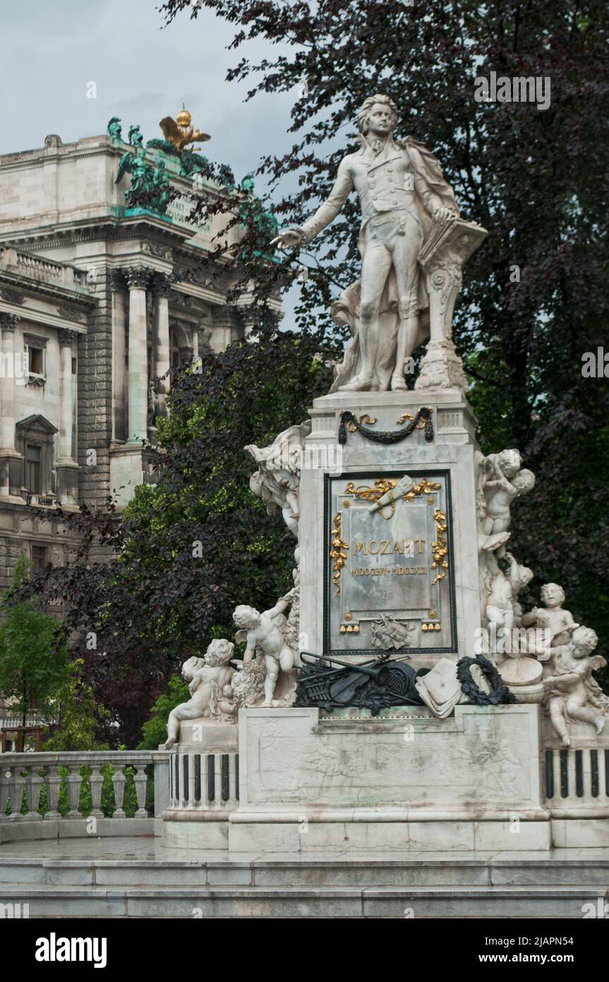 The commemorative statue of Viennese composer Wolfgang Amadeus Mozart ...