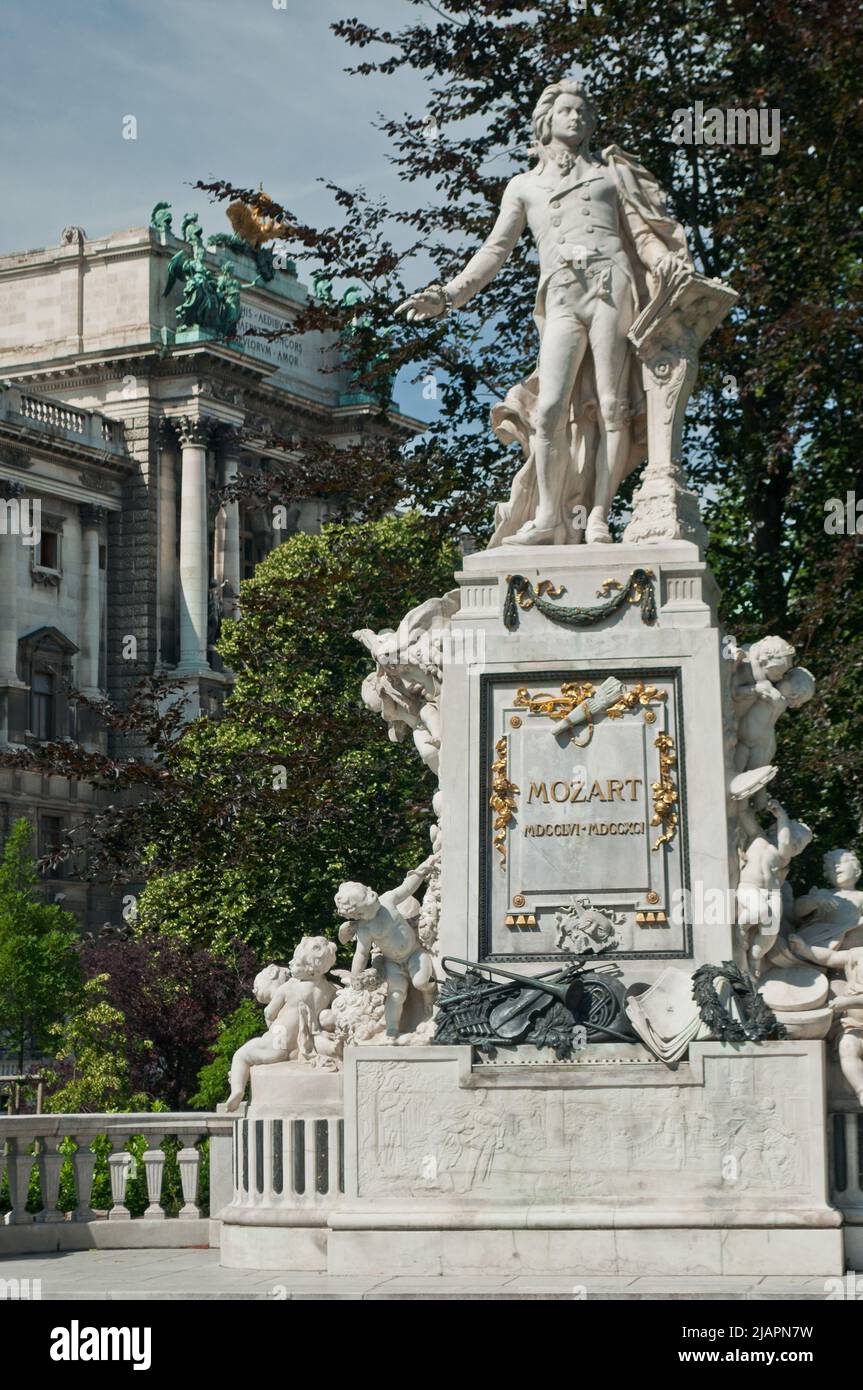 The commemorative statue of Viennese composer Wolfgang Amadeus Mozart ...