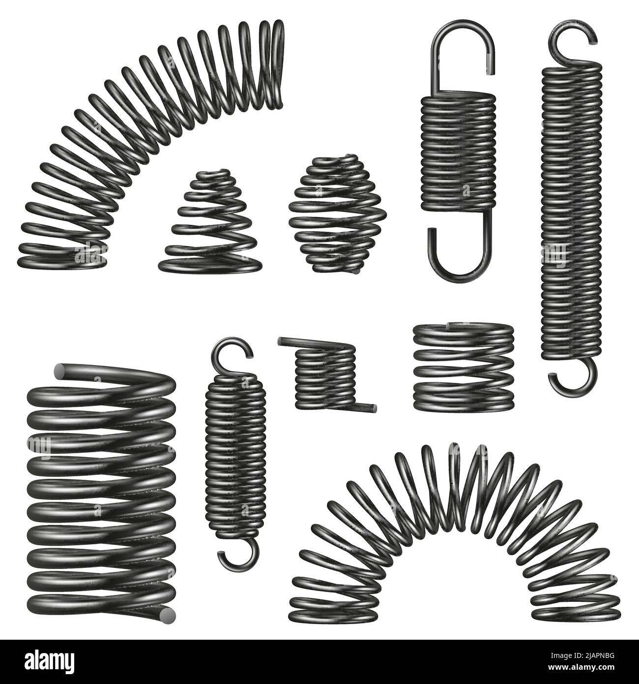 Black metal spring realistic set with absorber symbols isolated vector ...