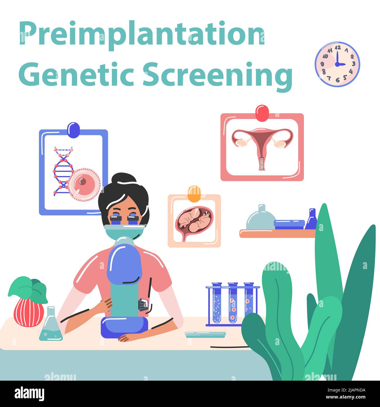 Pregnancy and surrogacy concept with genetic screening symbols flat ...