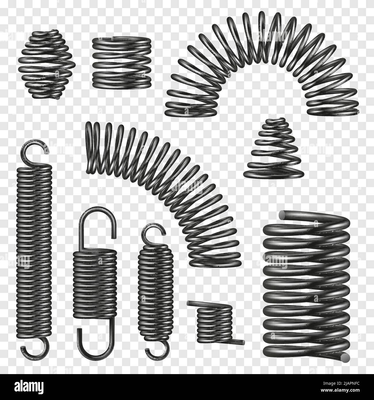 Metal spring realistic transparent set with different shape isolated ...