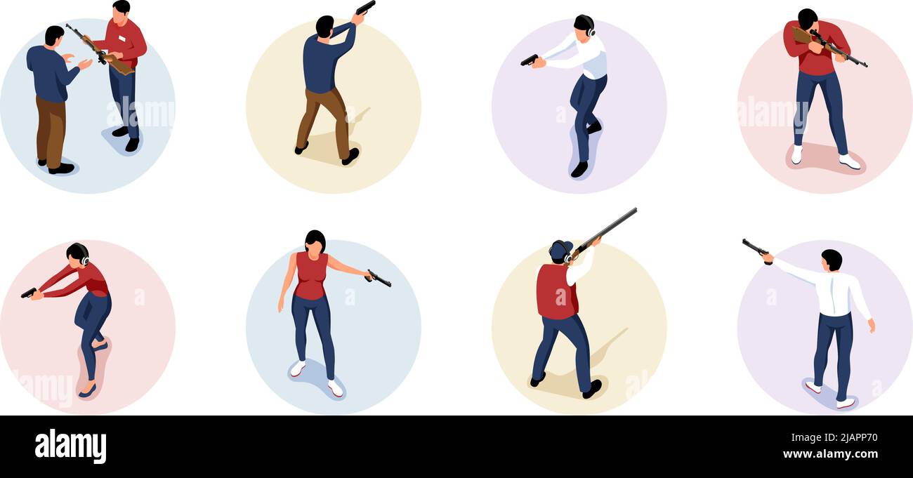 Set with isolated isometric shooting range circle compositions with ...