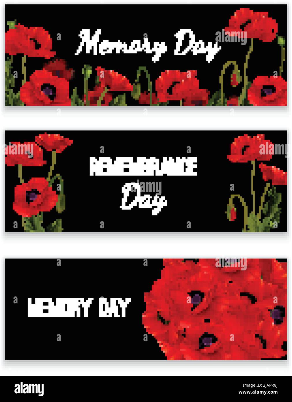 Memory day horizontal banners decorated with red poppies flowers on ...