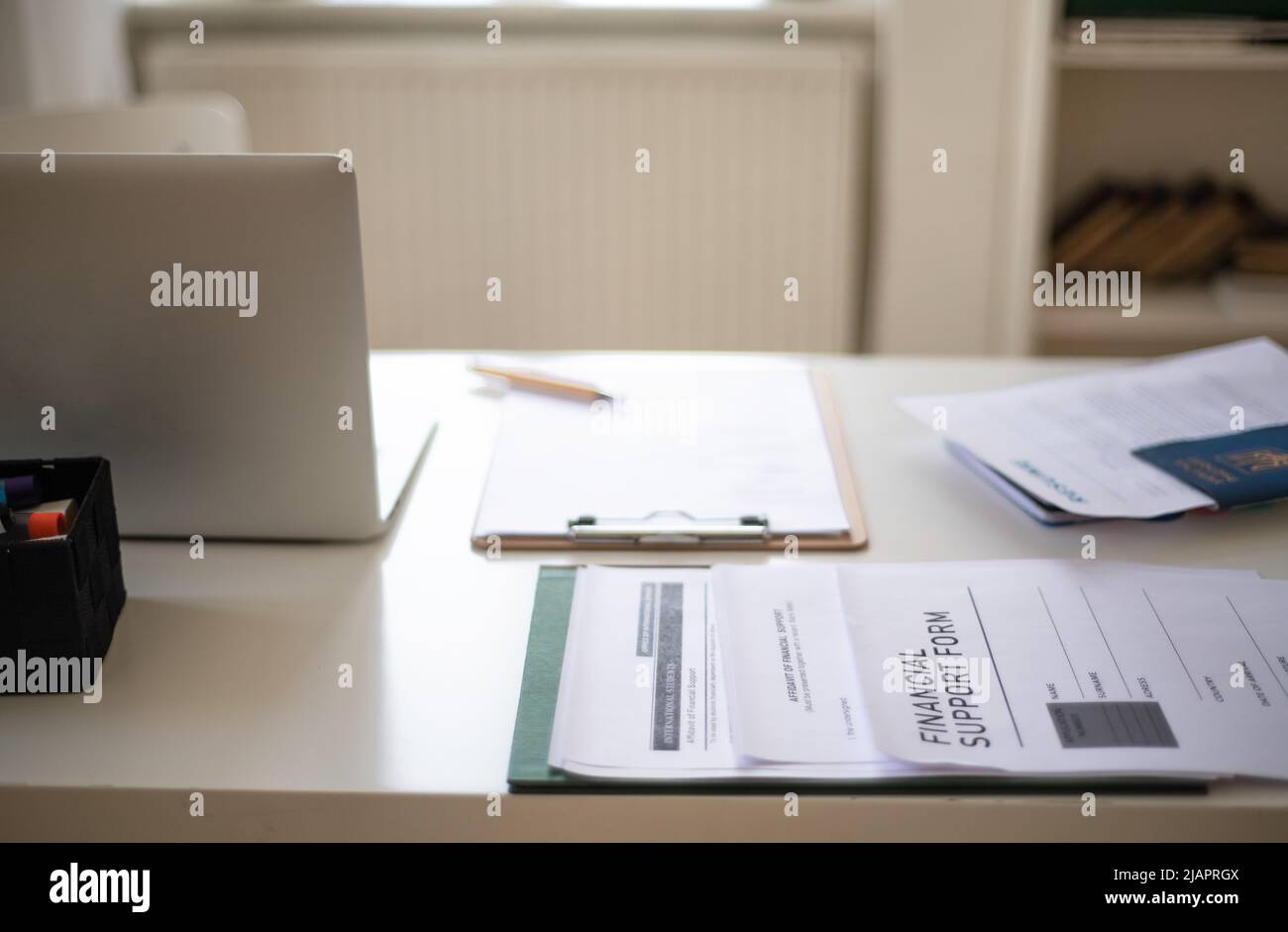 Application forms for Ukrainian refugees on desk in asylum centre Stock ...