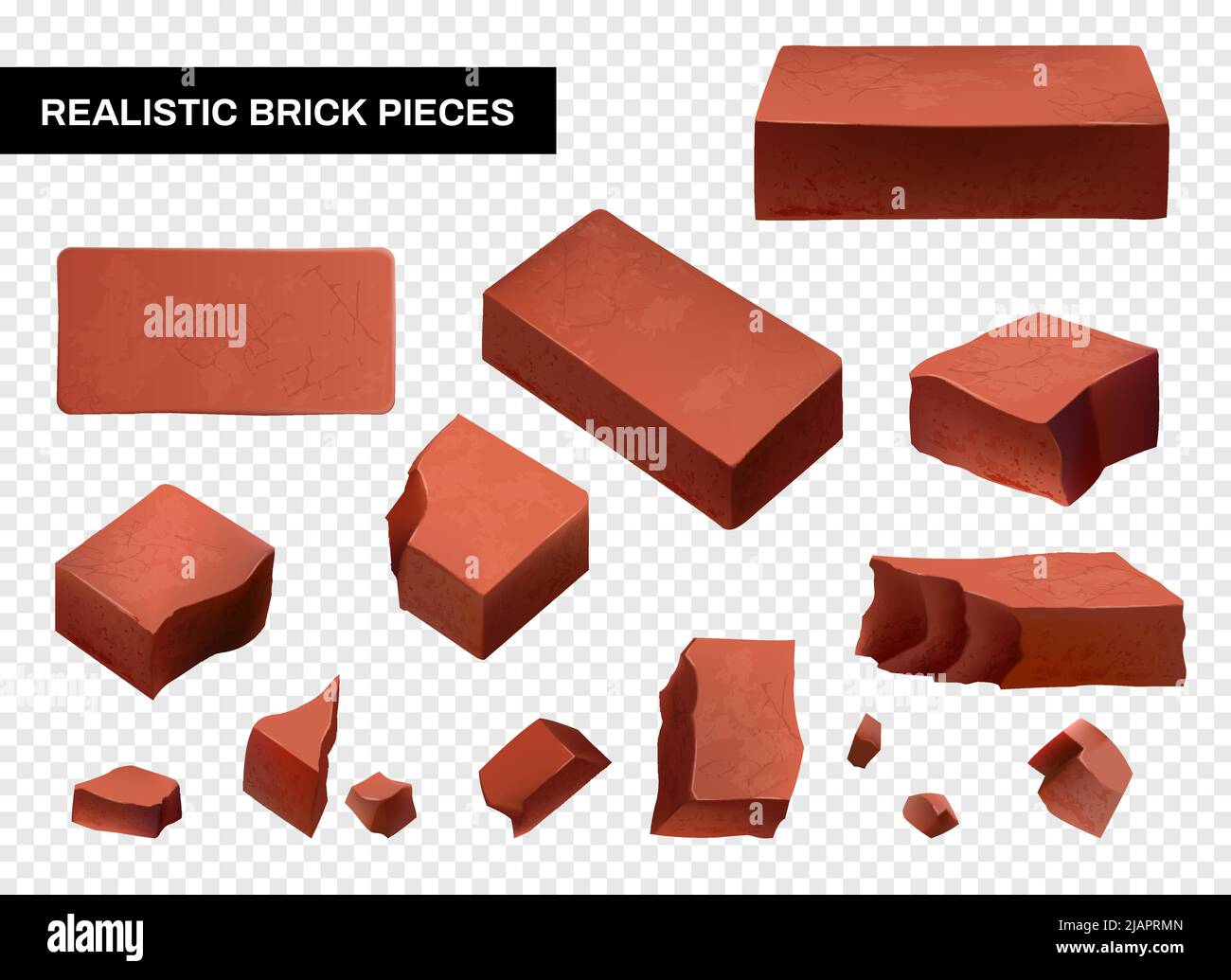 Whole and broken brick wall pieces set isolated on transparent ...