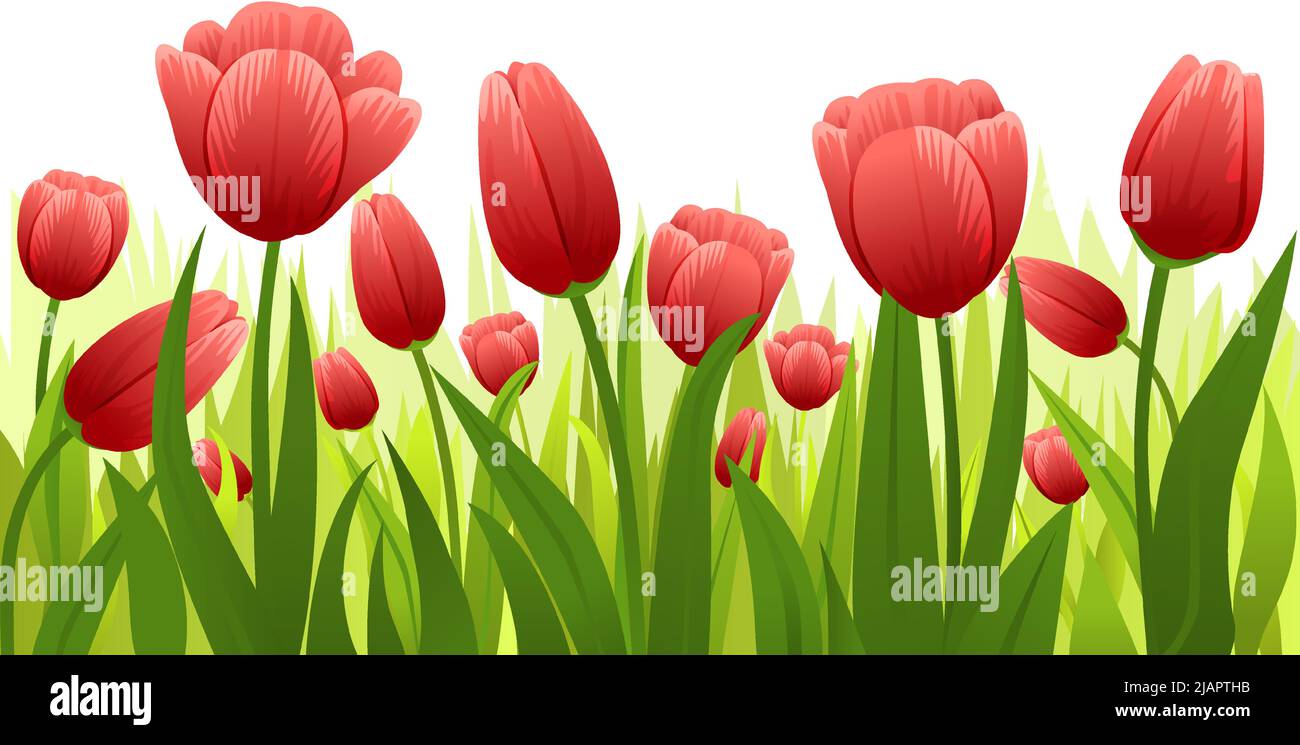 Spring flowers flat composition with green floral stalks with leaves ...