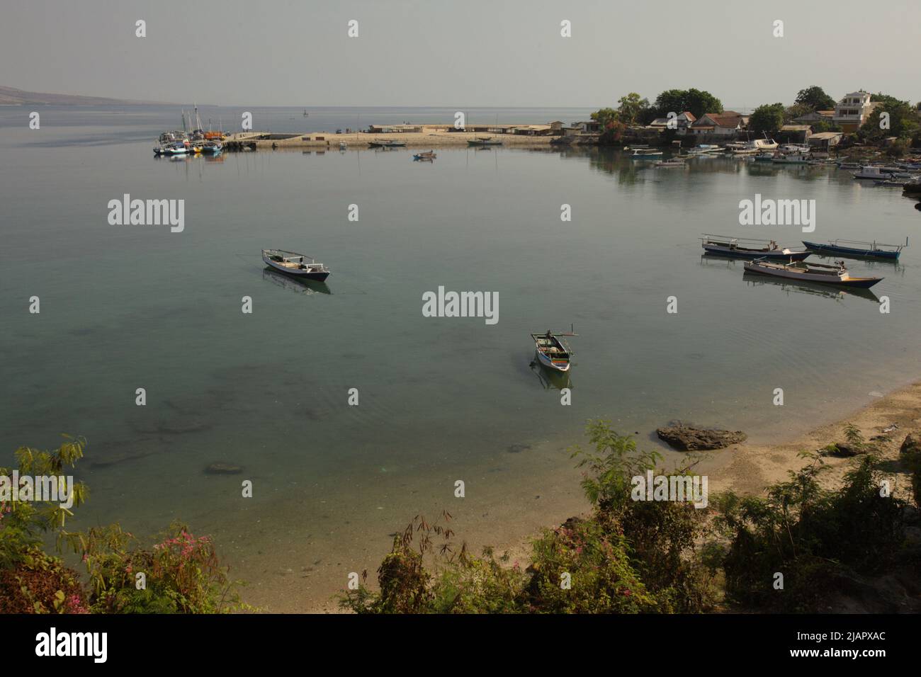 View of a bay and the old seaport of Waingapu in Waingapu, East Sumba ...