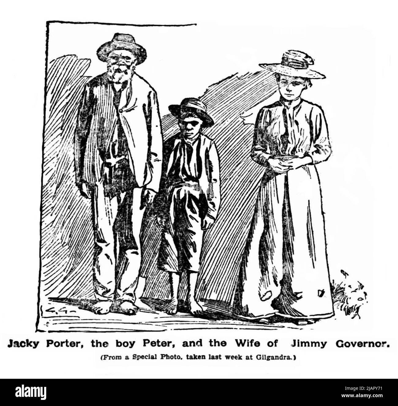 Illustration of Jacky Porter, the boy Peter Governor, and Ethel, the ...