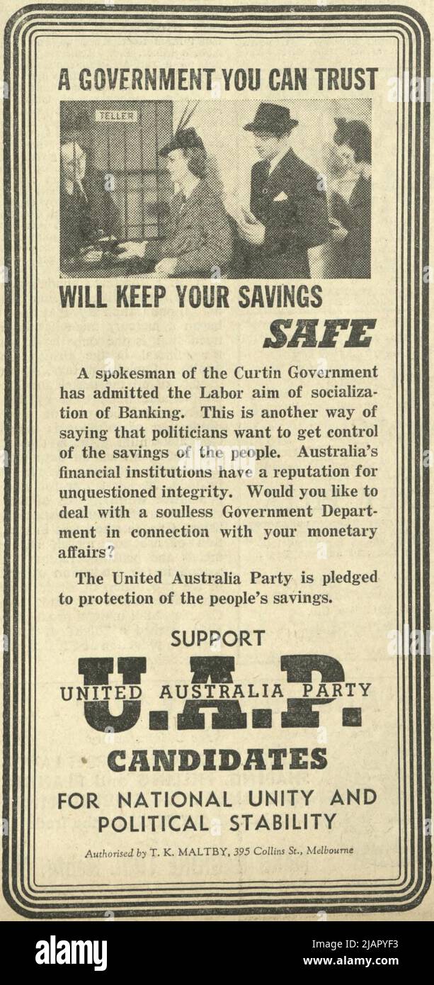 1943 australian federal election advertisement hi-res stock photography ...