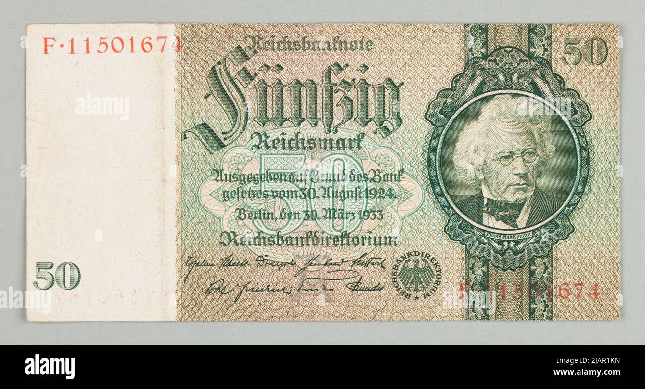 50 Mark banknote; Reichsbanknote; Germany; 30.03.1933 Stock Photo - Alamy