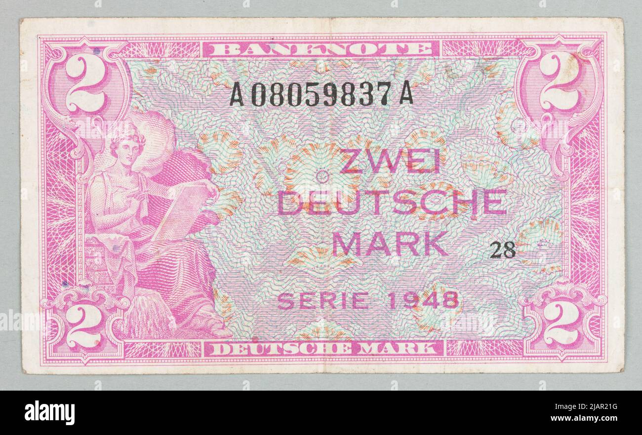 Banknote on 2 Deutsche Mark; Federal Republic of Germany, 1948 Tudor ...