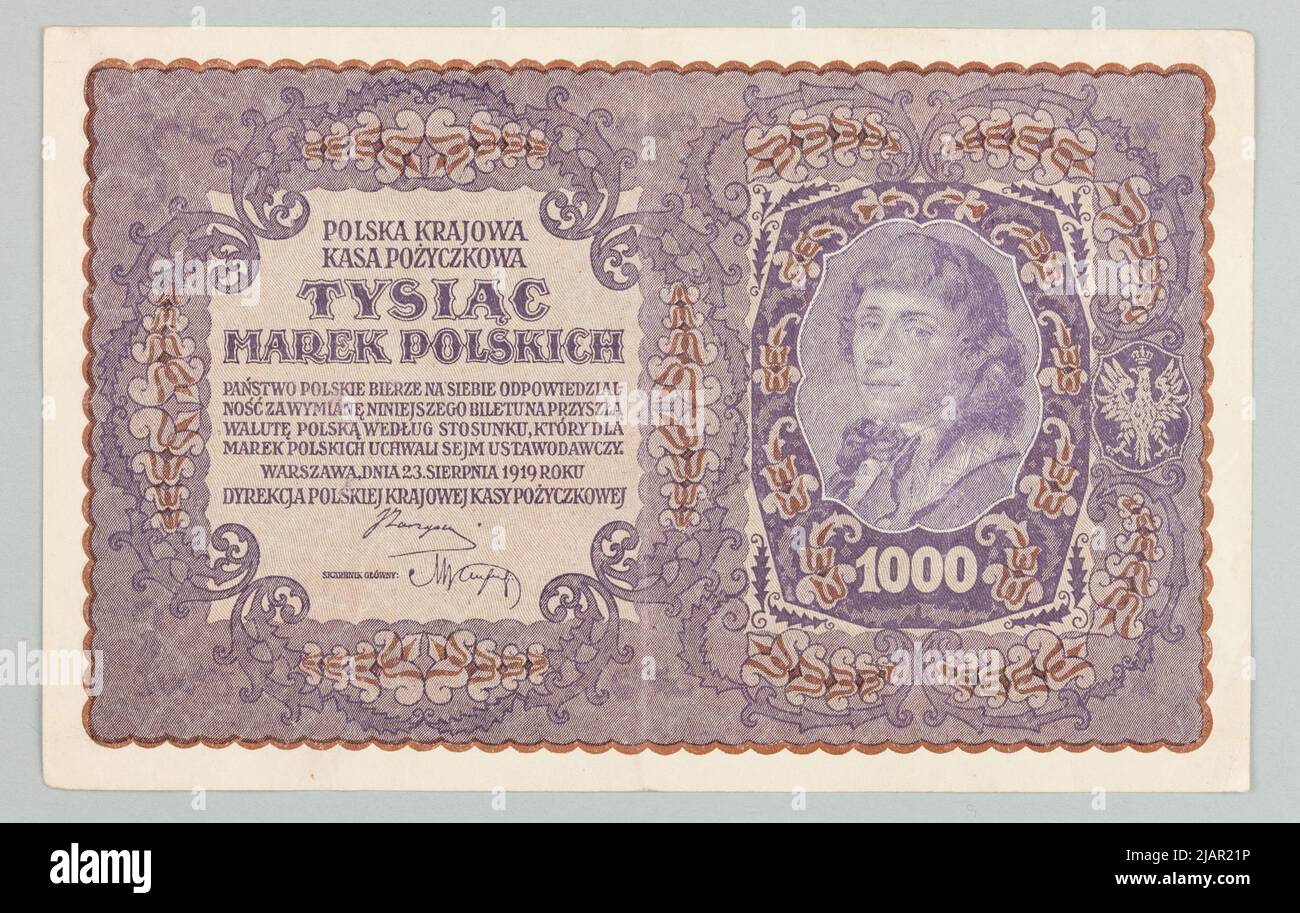Banknote for 1000 Polish brands, Polish National Loan Fund; Polish ...