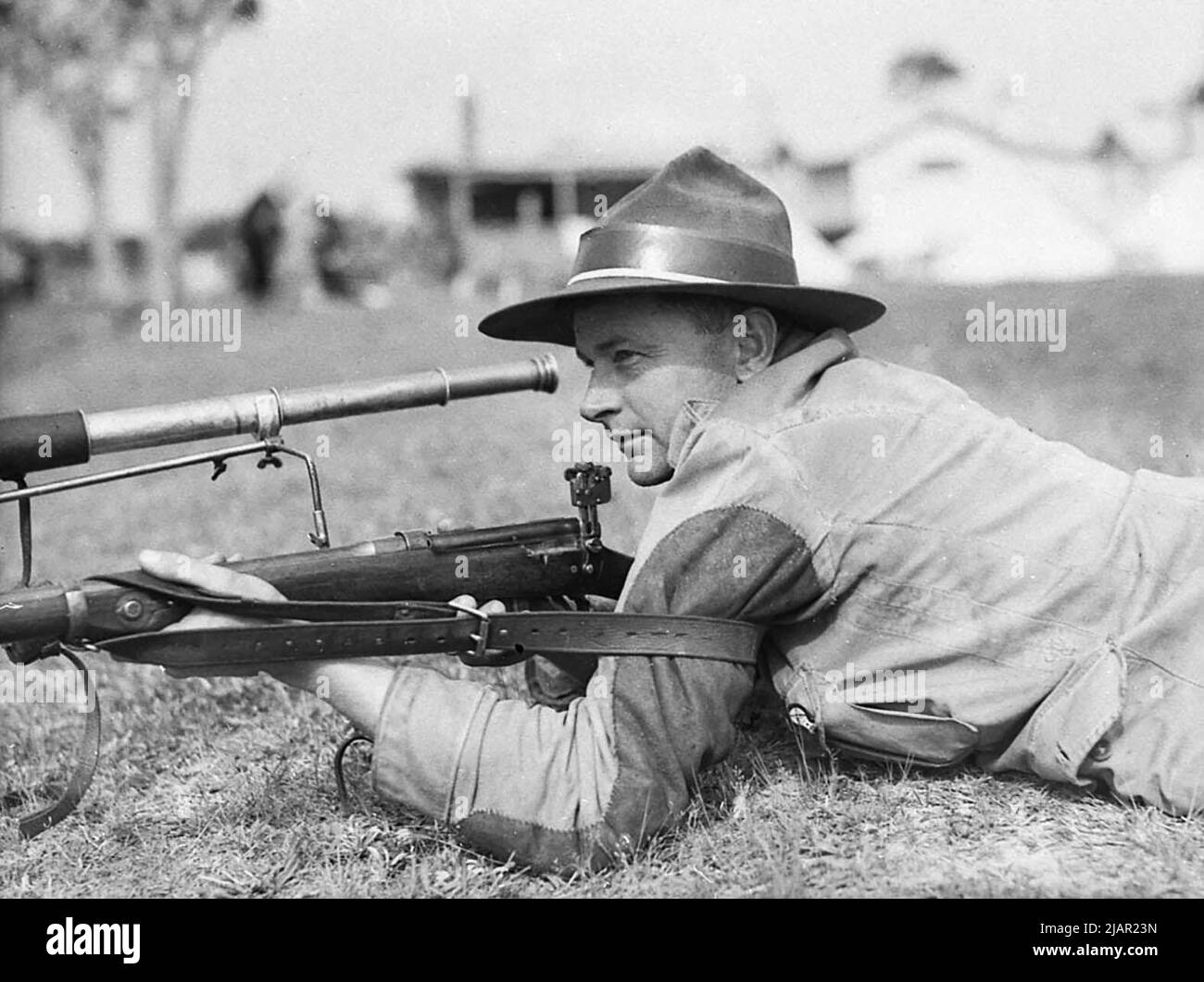 Man preparing to take aim at the King's Shoot ca. 1930s Stock Photo - Alamy