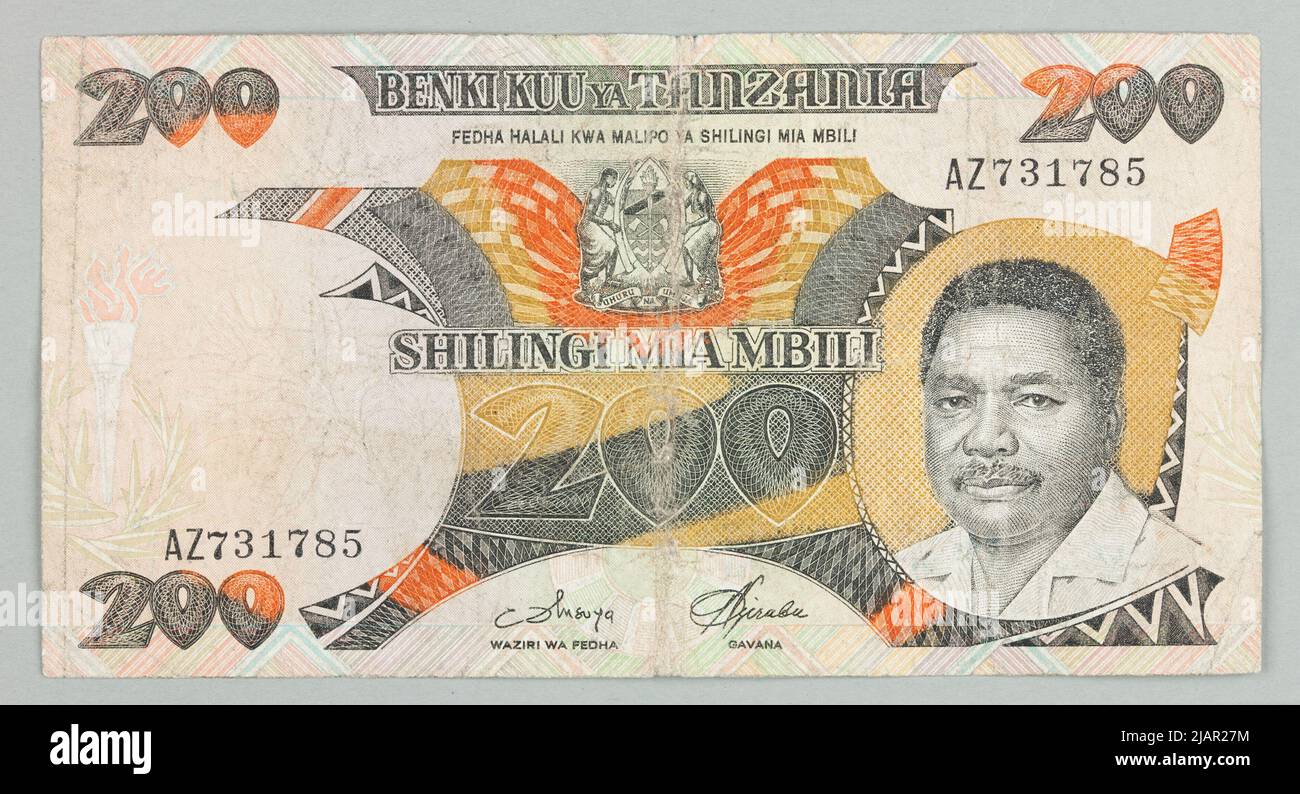 Banknot and 200 shillings, Bank of Tanzania, Tanzania, B.R. (1986 Stock ...