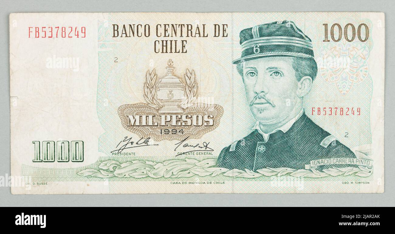 Banknot Na 1000 pesos, Central Bank of Chile, Chile, 1994 R. Chile's ...