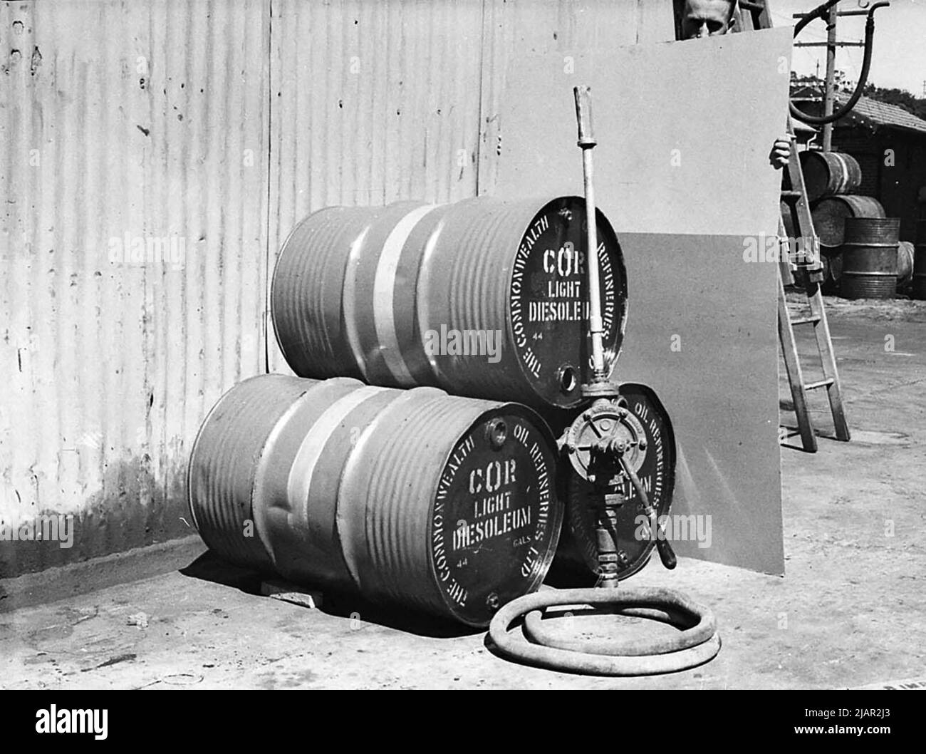 Barrels of diesel fuel at COR Berry's Bay Depot ca. 1941 Stock Photo ...