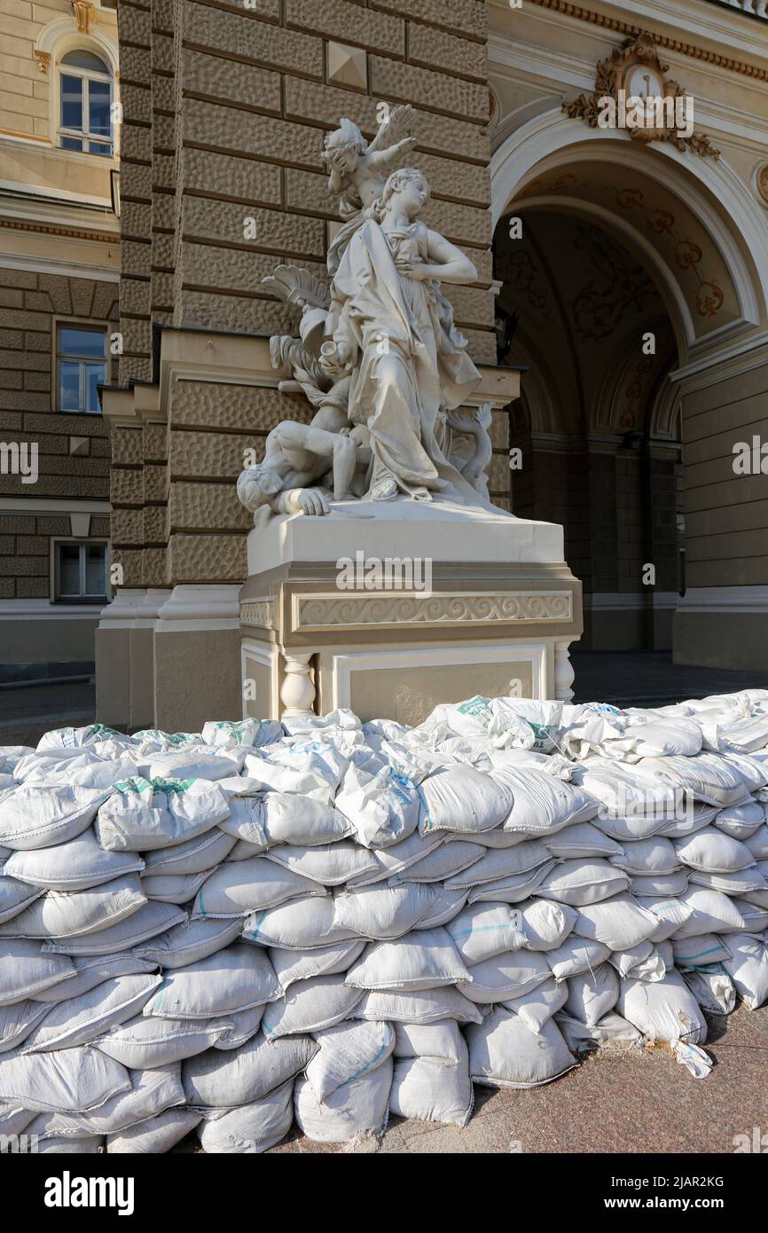 Odessa, Ukraine. 31st May, 2022. Sandbags at the main entrance to the ...
