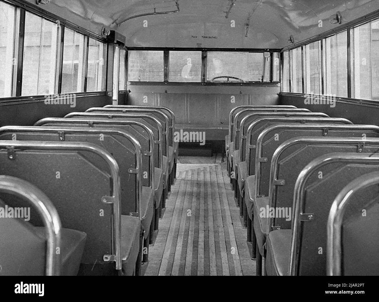 Empty interior of a New Kogarah AEC bus ca. 1947 Stock Photo - Alamy